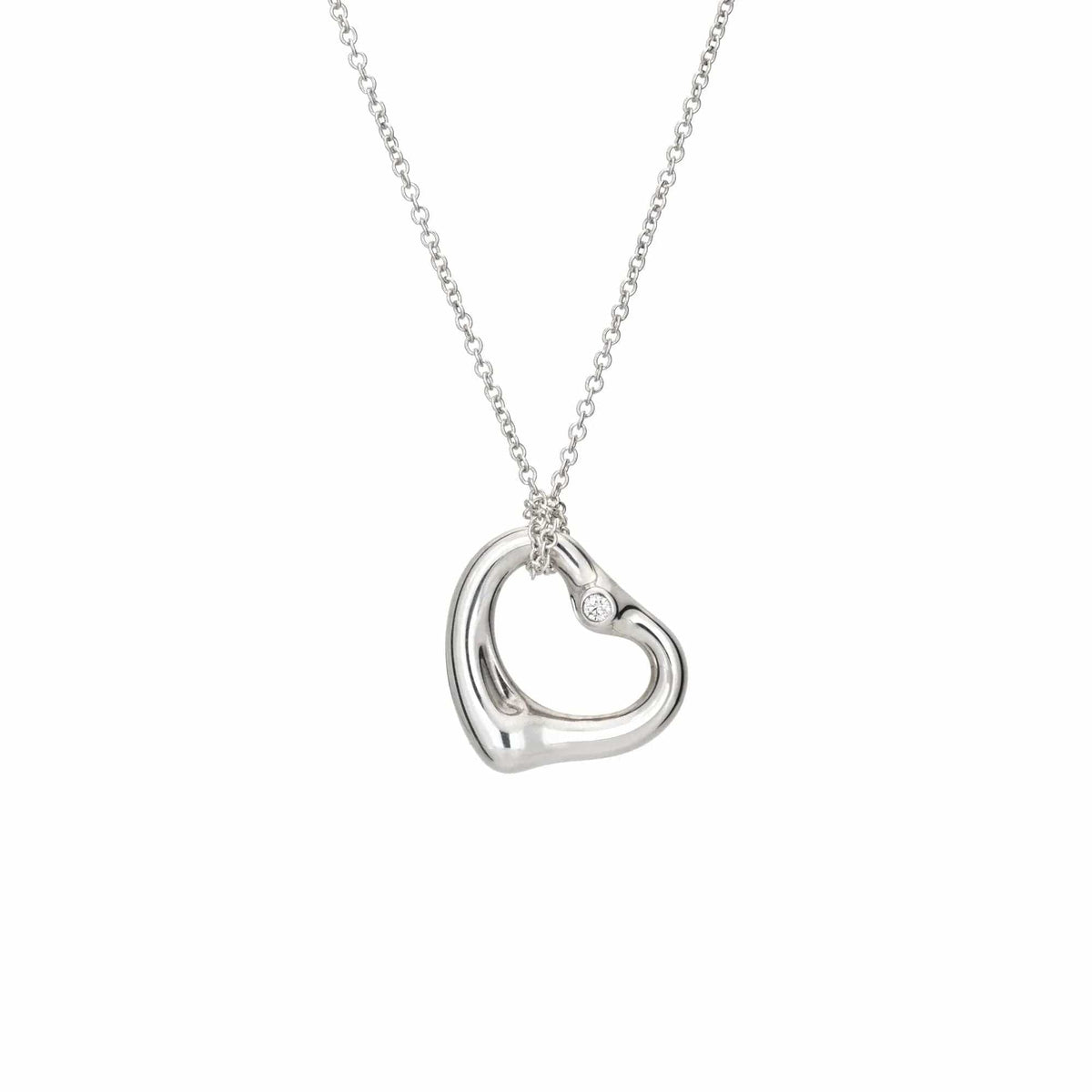 TIFFANY & Co - Sterling Silver Open Heart Diamond Necklace ...