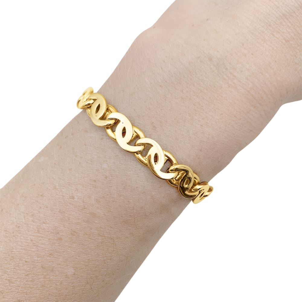 Armband Schakel met tijgeroog in geelgoud - 58 Facettes